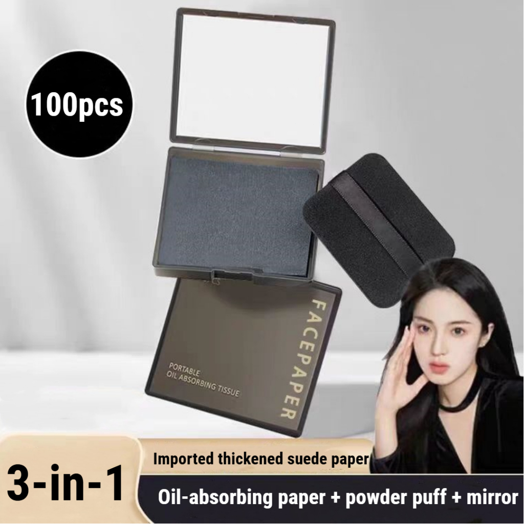 Facial Oil-Absorbing Paper Refreshing Oil Control With Powder Puff And ...