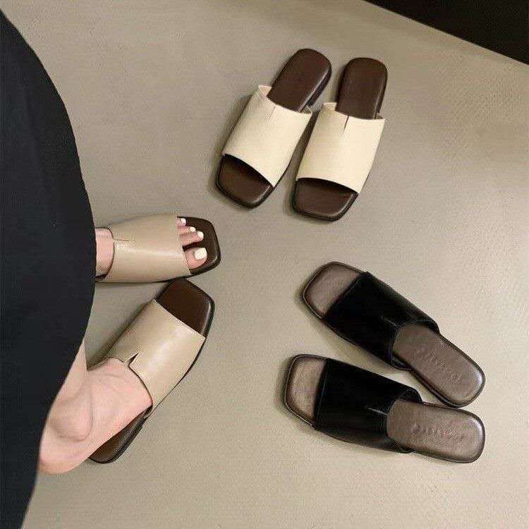 LYS Flat Slippers Women's Summer Square Head Toe Soft Soled Daily Wear ...
