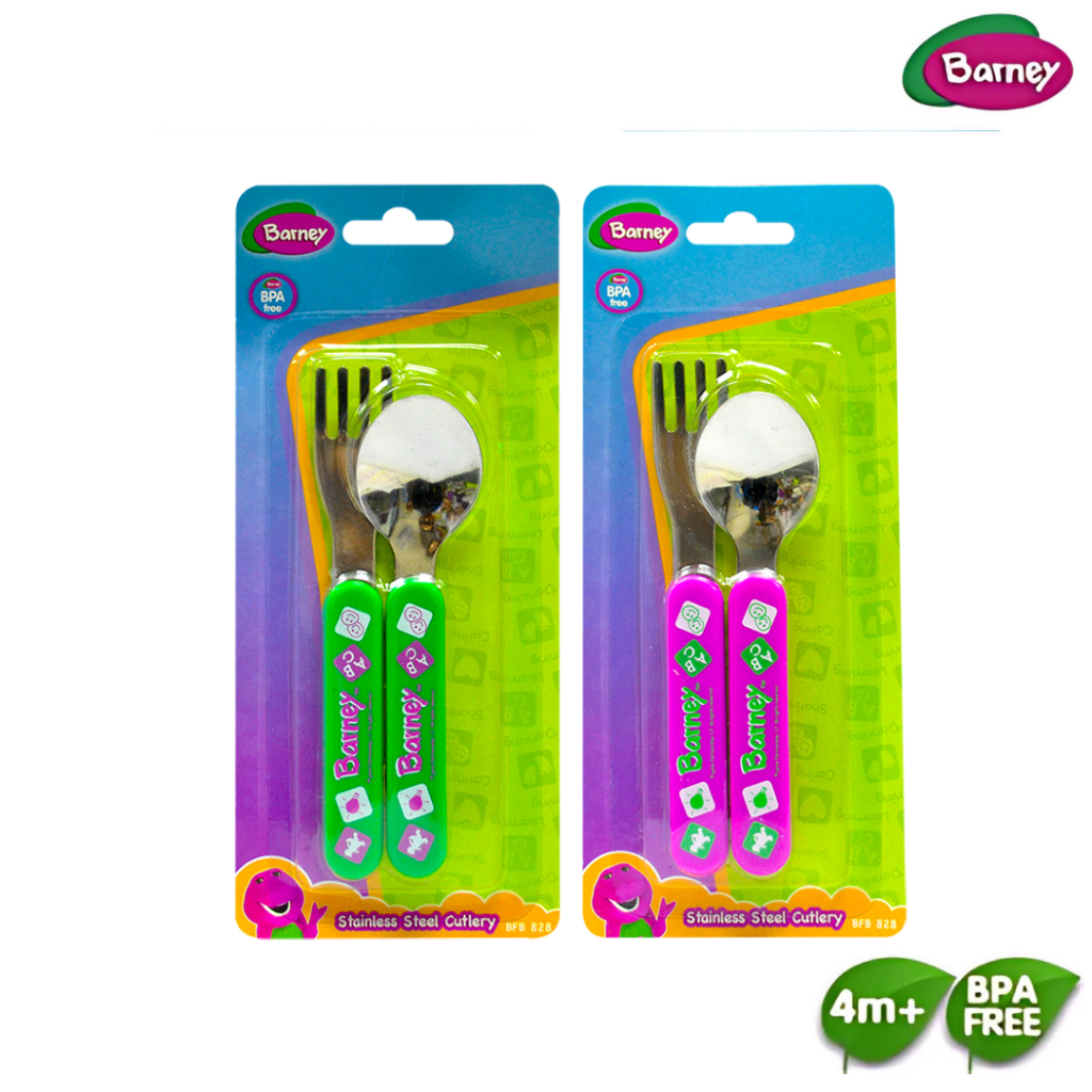 Barney Stainless Steel Spoon and Fork 6months and Up, Babies spoon and ...