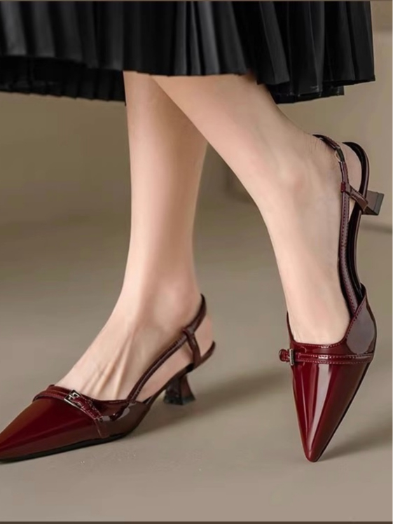 [JSJK] korean pointed close-toe heels with cross buckle straps sandals ...