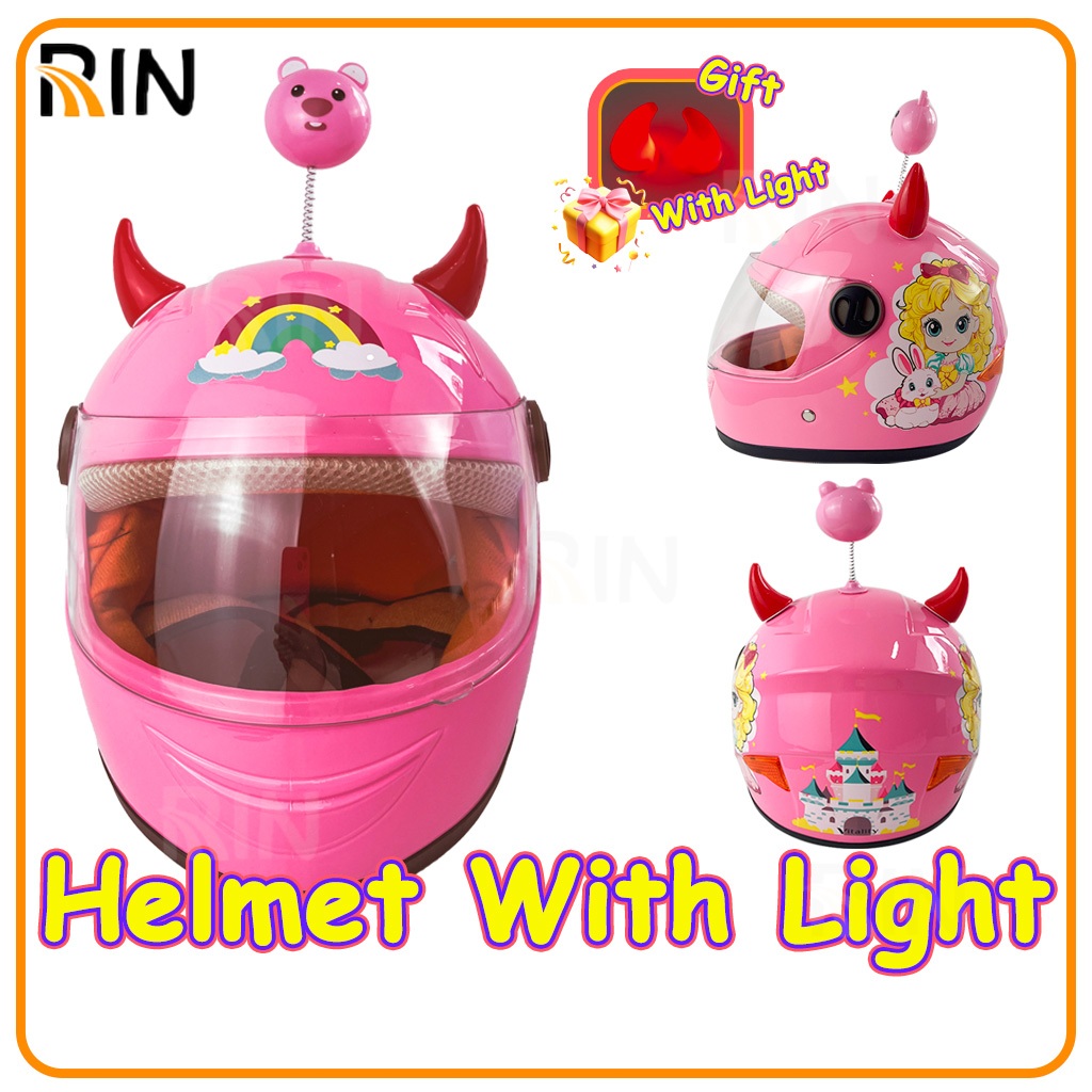 Pink Helmet Full Face For Kids Girls 2 to 10 Years Old With Light Free ...