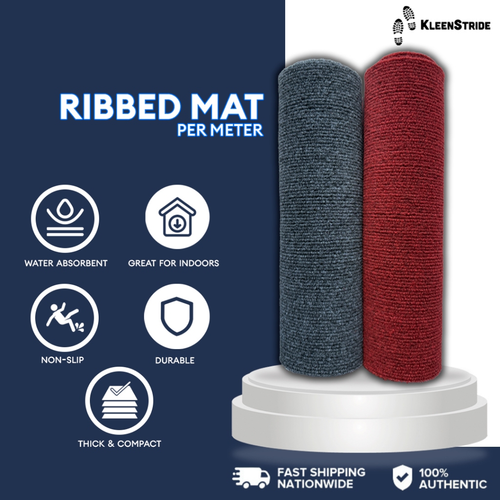 KleenStride | Ribbed Mat Gray & Red | Soft Carpet | Floor Mat | Rug ...