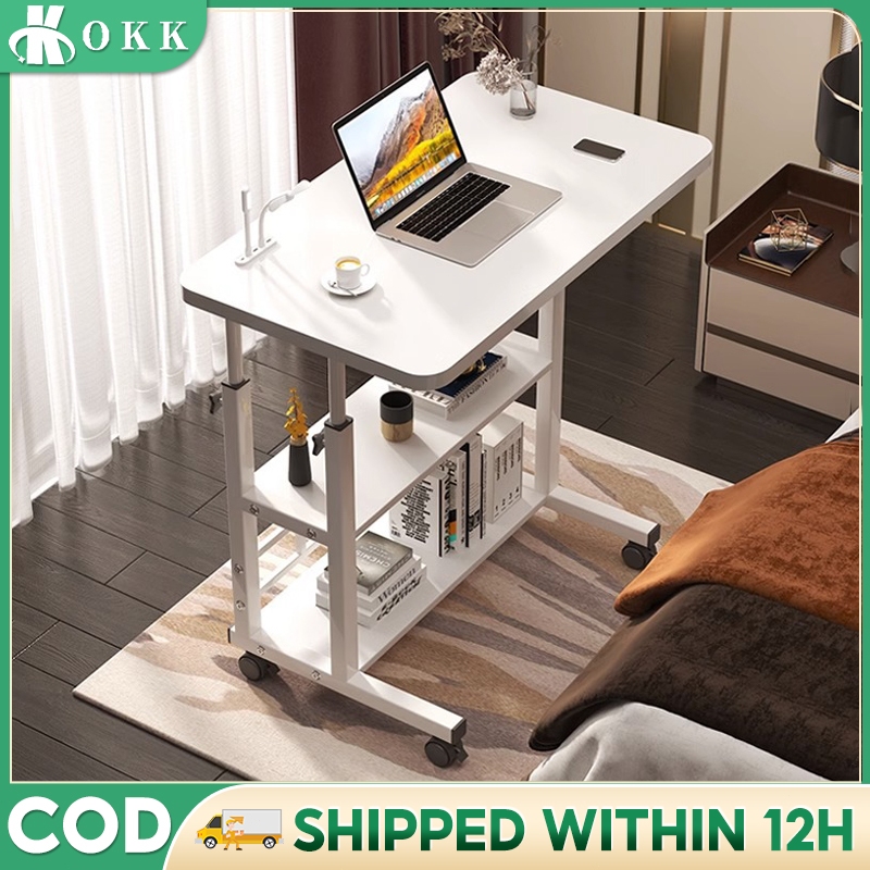 Bedside Table With Wheels Adjustable Portable Computer Table Bedroom ...
