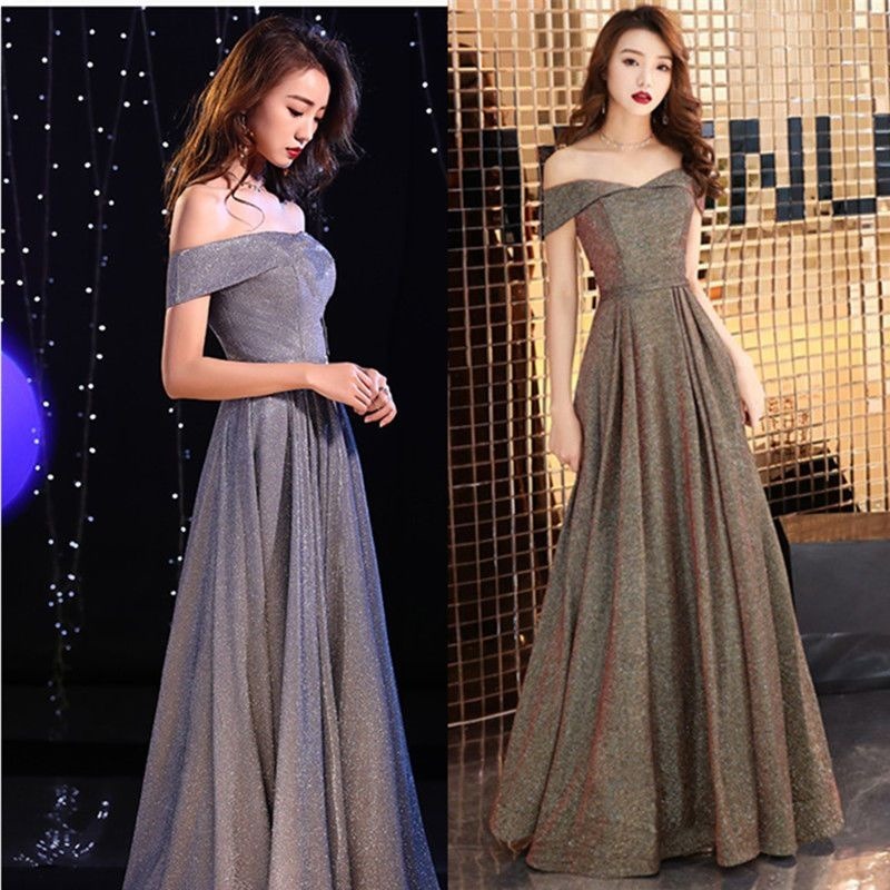 Starry Silver Sparkling Long Wedding Dress Bridal Gown Noble Evening ...