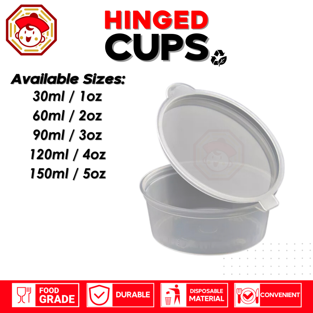 Hinged Cup Sauce Cup with lid Microwaveable 50pcs per pack container ...