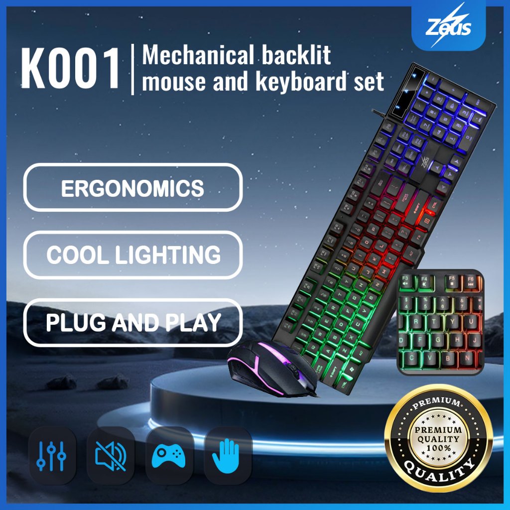 Zeus® K-001 104 Keys RGB Luminated Backlit Wired Gaming Keyboard And ...