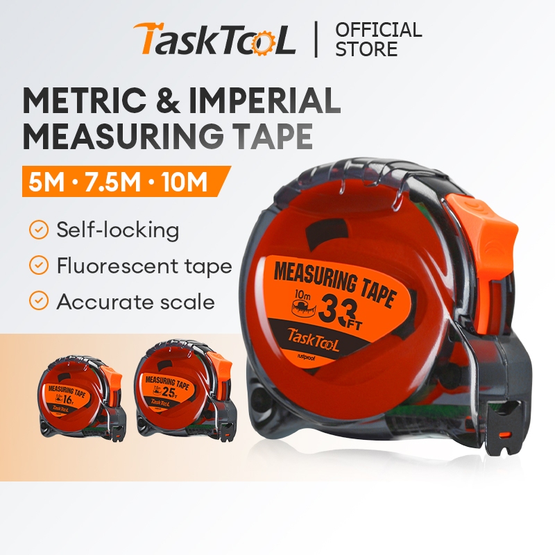 TaskTool Metro Steel Measuring Tape Fluorescerous Self-locking Meter ...