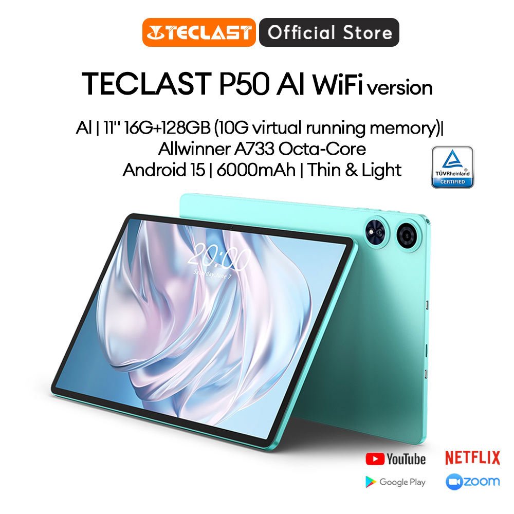 TECLAST P50 AI 11"Tablet FHD Display Android 15 A733 Octa-Core 16GB(6 ...