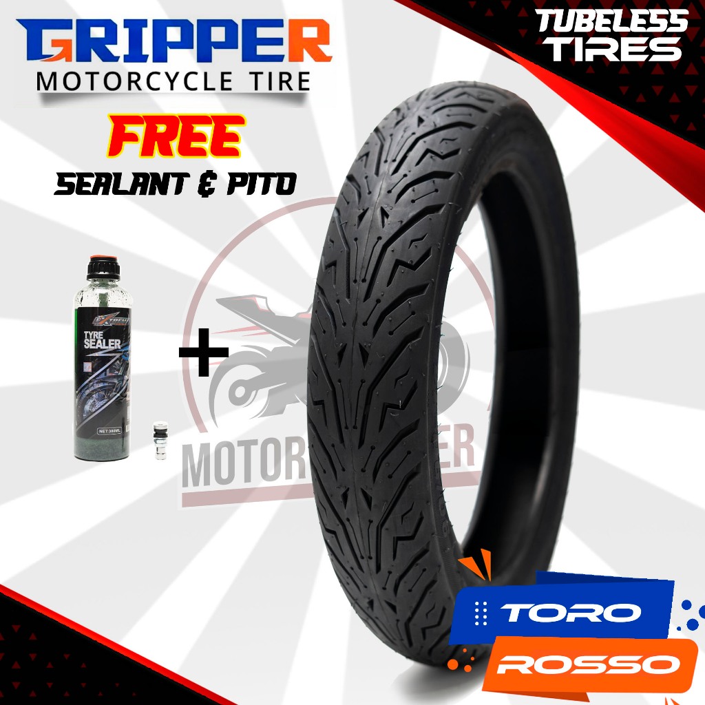 MLPH GRIPPER TORO ROSSO Tubeless Tire for Motorcycle with FREE Pito and ...