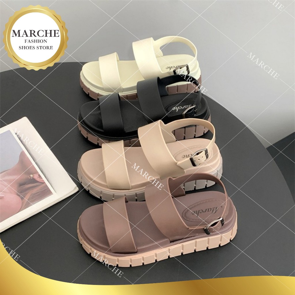 Marche New Thick-Soled Two Strap Slope Heel with Adjustable Buckle ...