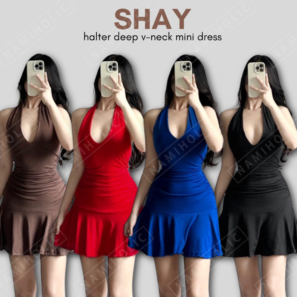 Namiholic Shay Halter Deep Vneck Mini Dress I Cotton Spandex Fabric I ...
