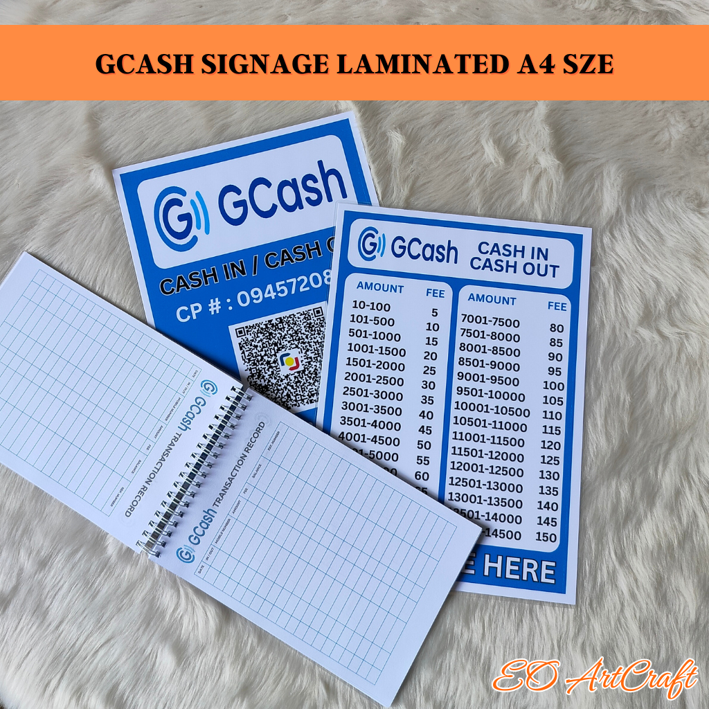 LAMINATED GCASH SIGNAGE A4 SIZE, LEDGER AND TRANSACTION SLIP | Shopee ...