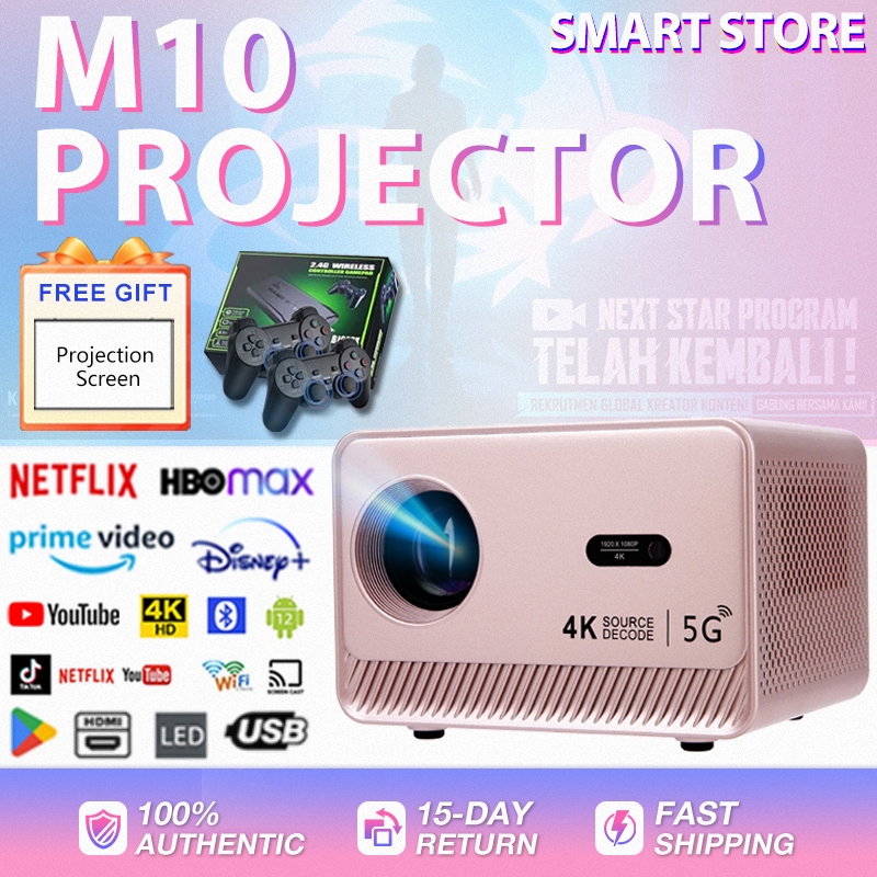 M10 PLUS Smart Projector 4K Full HD 1080P Portable Projector for phone ...