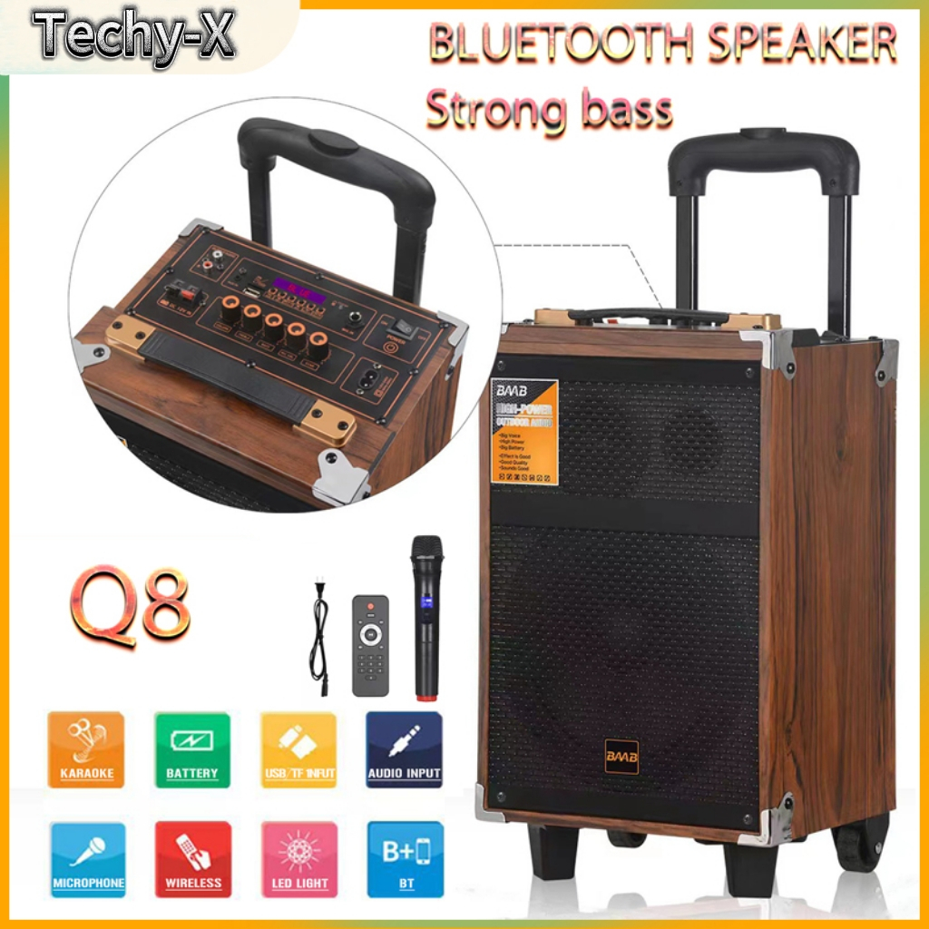 Q15 Q12Q8 large Speakers Wooden 6000W Bluetooth Bass Trolly Karaoke Speaker Free Wireless ...