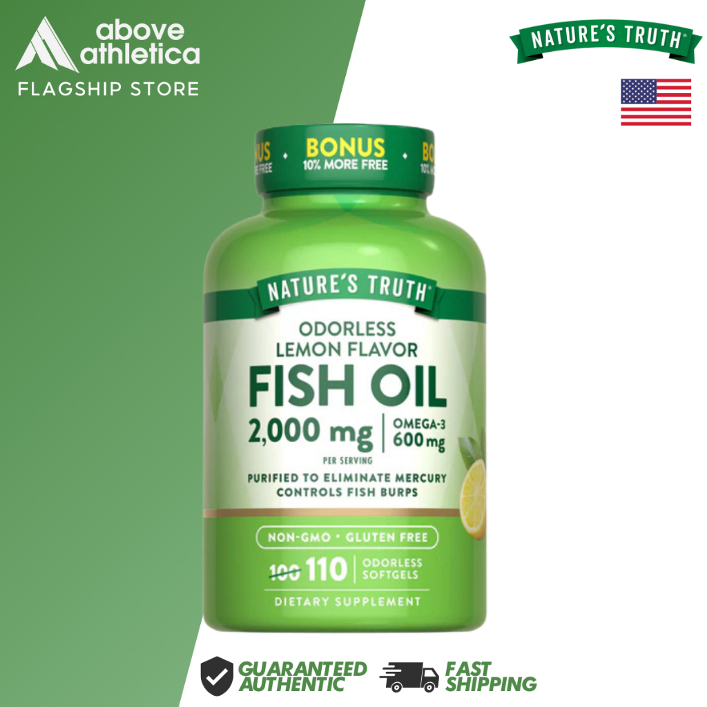 Nature's Truth Odorless Fish Oil 2000mg 100+25 Softgels - Lemon Flavor ...