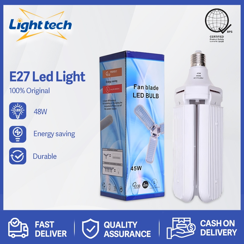 Light Tech E27 Ceiling LED Bulb 45W 6500K AC170-265V Foldable Fan Blade ...