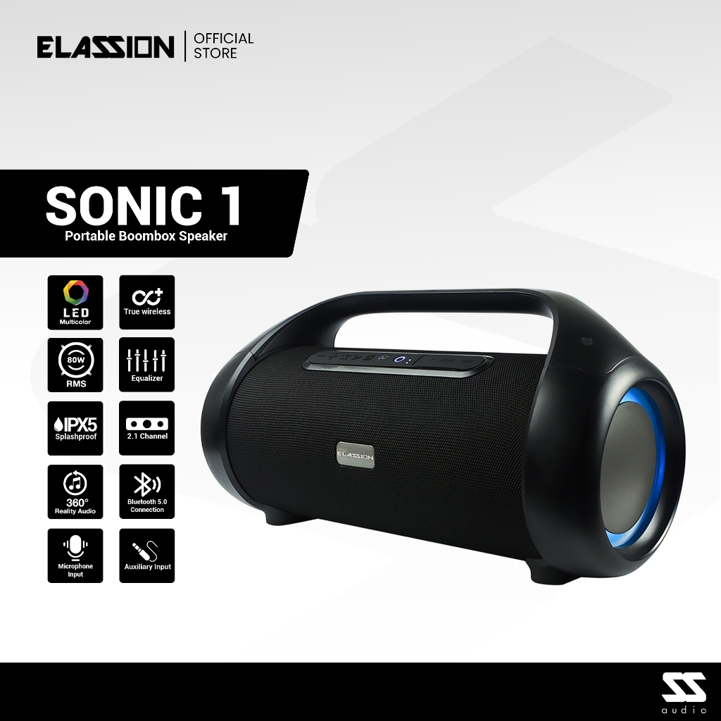 Elassion l Sonic 1 Portable 2.1 Channel Boombox Rechargeable Speaker ...