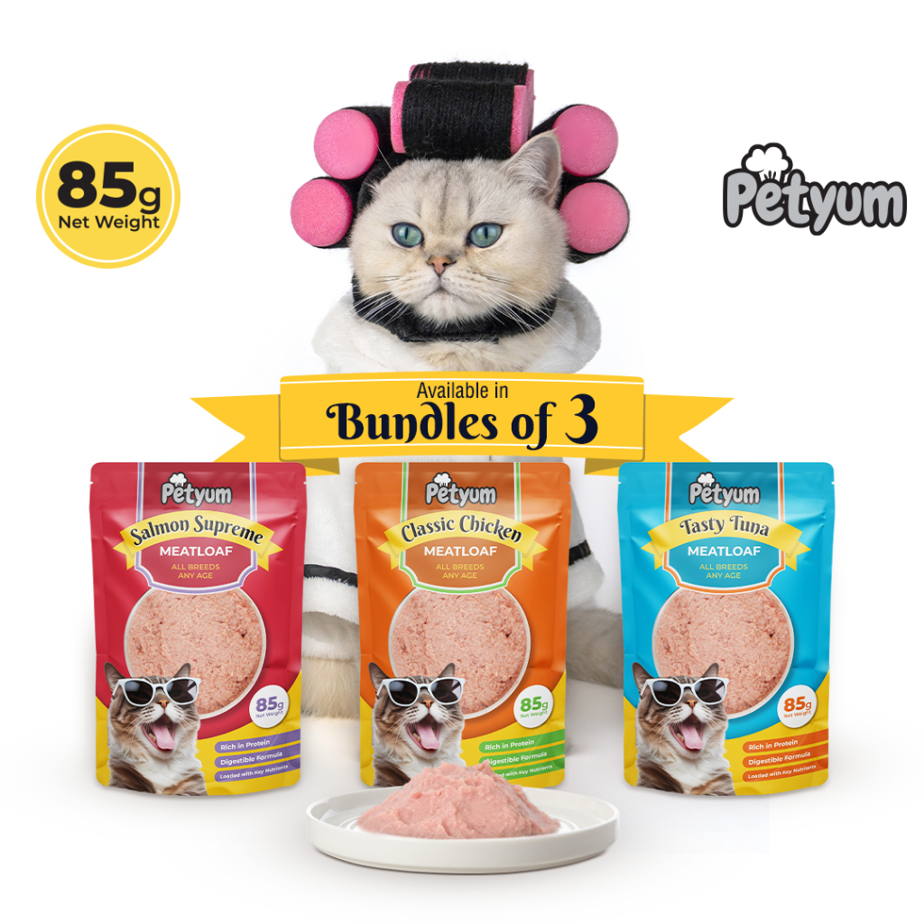 PetYum Meat Loaf Adult Cat Kitten Wet Food Pouch Chicken Salmon Tuna 85g Small Bundles ...