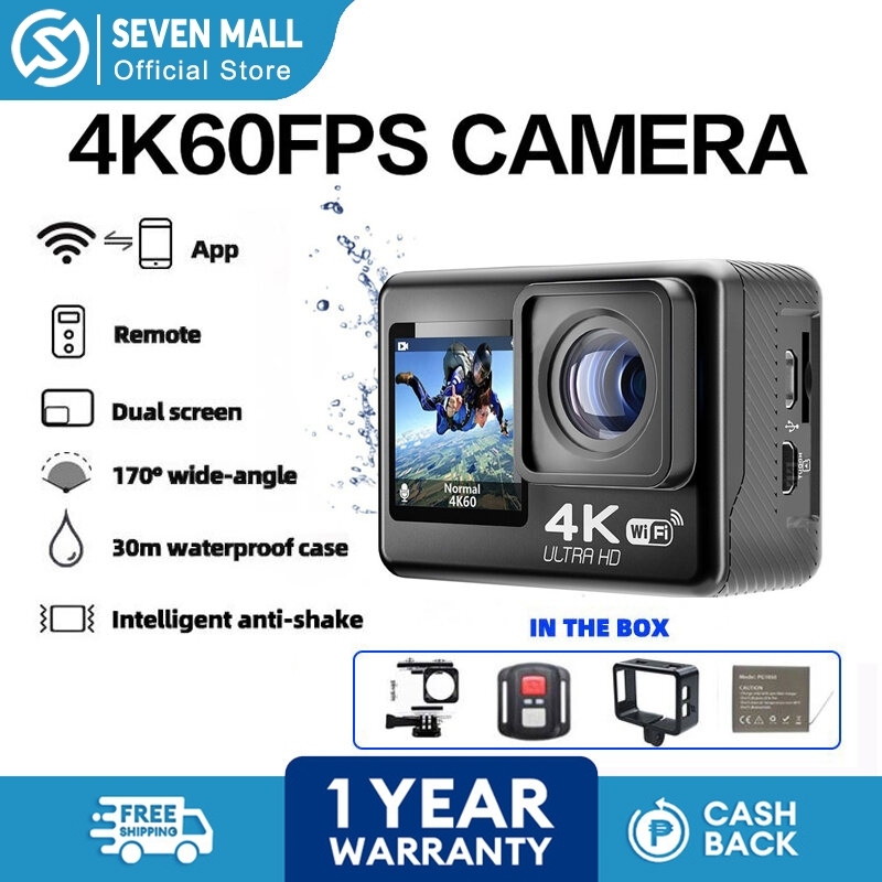 AUSEK 4K 60FPS Dual Screen Action Camera Remote Control WiFi Waterproof motor Sports Video ...