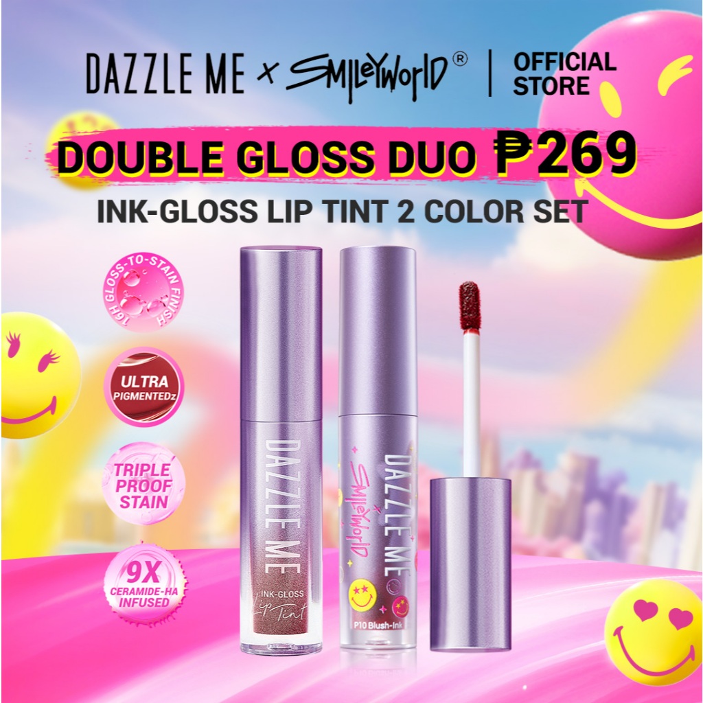 DAZZLE ME X SmileyWorld Ink-Gloss Lip Tint + Ink-Gloss Lip Tint - 2 color set plump shine stain ...