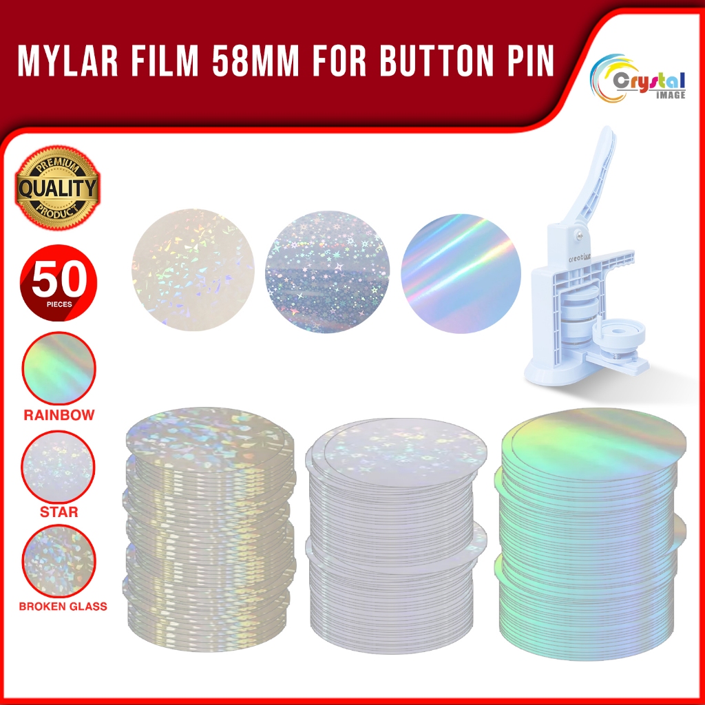 Mylar Film 50pcs for 58mm Button Pins | Glass Shards / Stars / Rainbow ...