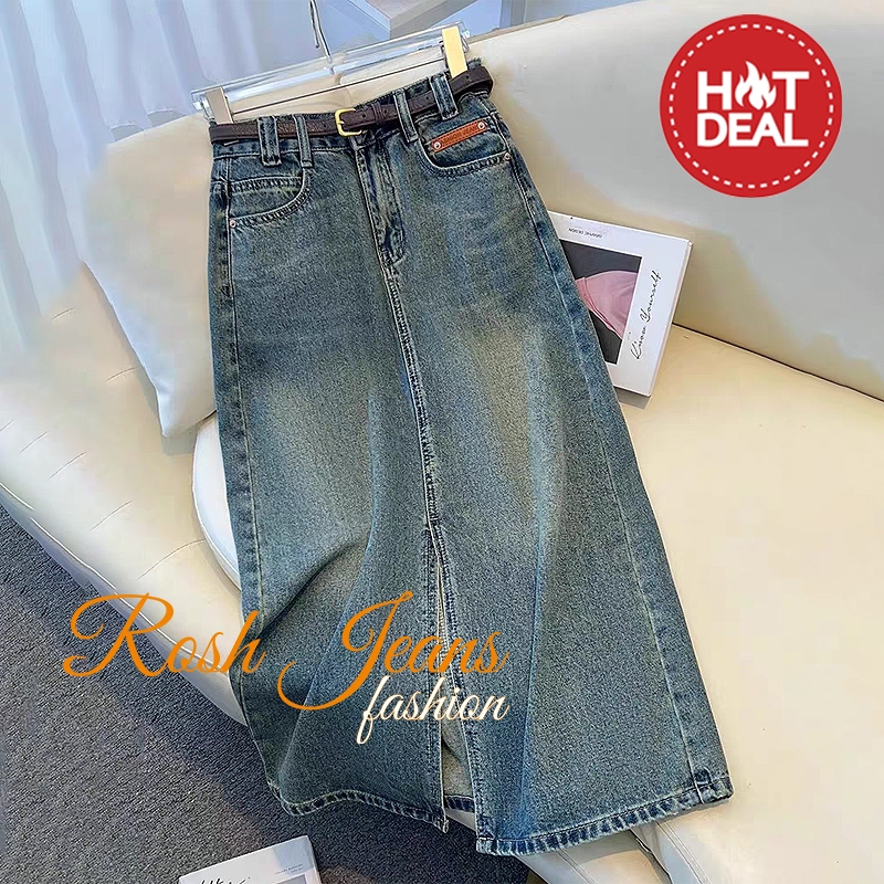 Rosh_Jeans Skirt for woman Retro Midi Denim Skirt Maong Palda Jeans ...