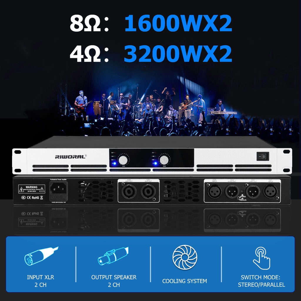 Power Amplifier 2 Channel 1600w X2 D Class Performance 1600w X4 Amplifier For 4 / 8 ohms Spekaer ...