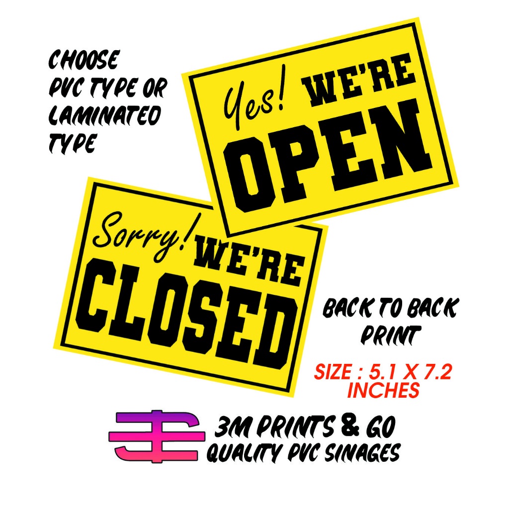 Open and Close Signage PVC / Laminated Signage Back to Back | Shopee ...