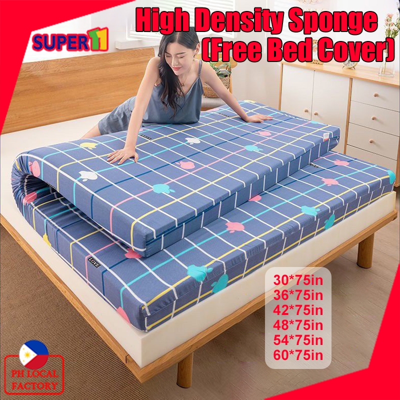 Foam Bed With Cover Single/Double/Queen Size 2/4in Thick Home Mattress ...