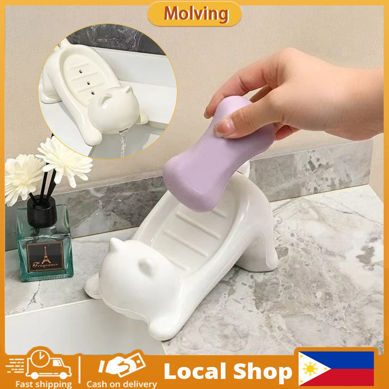 Cute Cat Shaped Soap Box Oval Plastic Bathroom Soap Box With Drainage ...