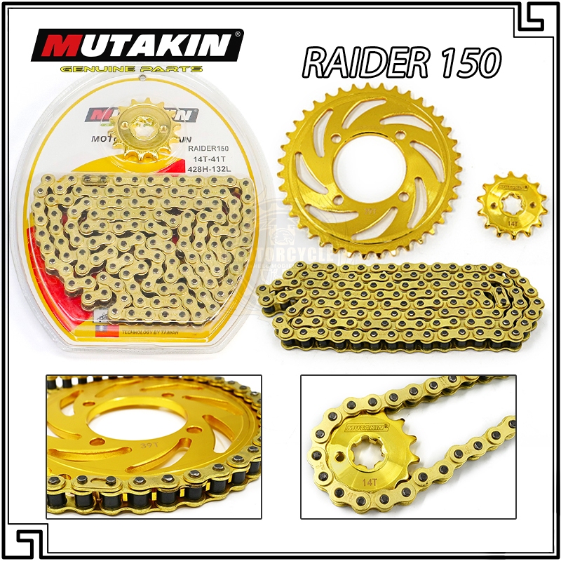 MUTAKIN Motorcycle Gold Sprocket Chain Set RAIDER 150 FI/Carb (428H-14T ...