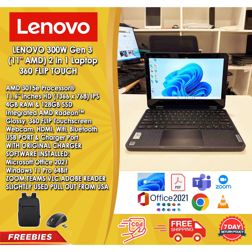 Lenovo 300W 2 in 1 Laptop 360 FLIP TOUCH 4GB RAM 128GB SSD | Shopee ...