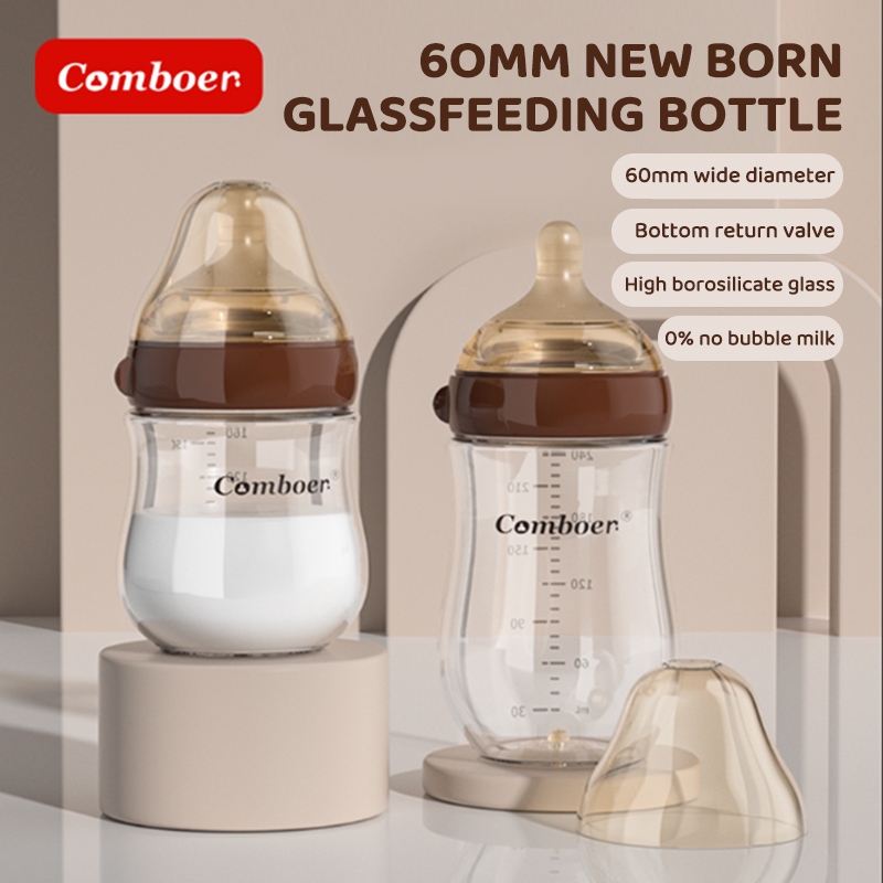 Comboer Anti-gas baby bottle 60MM heat-resistant glass bottle160ML/240ML for Newborns | Shopee ...