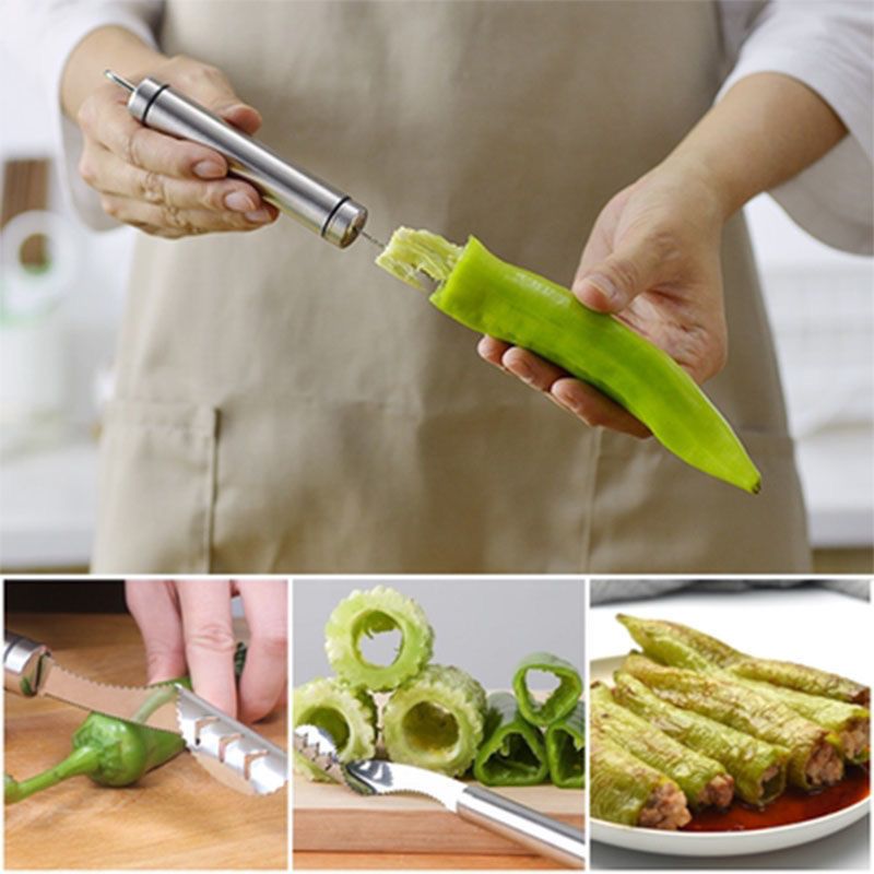 Stainless steel Vegetable Pepper Core Remover Barbecue Seed Coring Cut ...