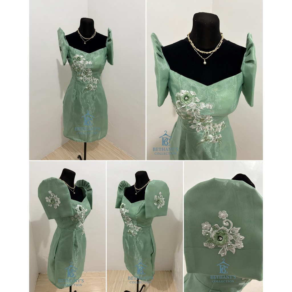 SAGE GREEN FILIPINIANA DRESS MIDI - LACED | Shopee Philippines