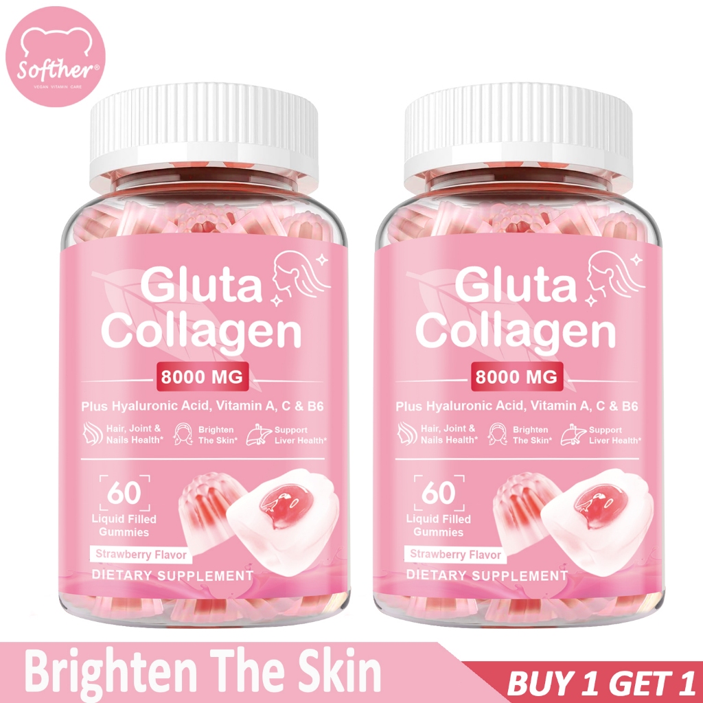 Softher Glutathione Collagen Gummy Skin Whitening Anti-Aging Glow Collagen Beauty Supplements 60 ...