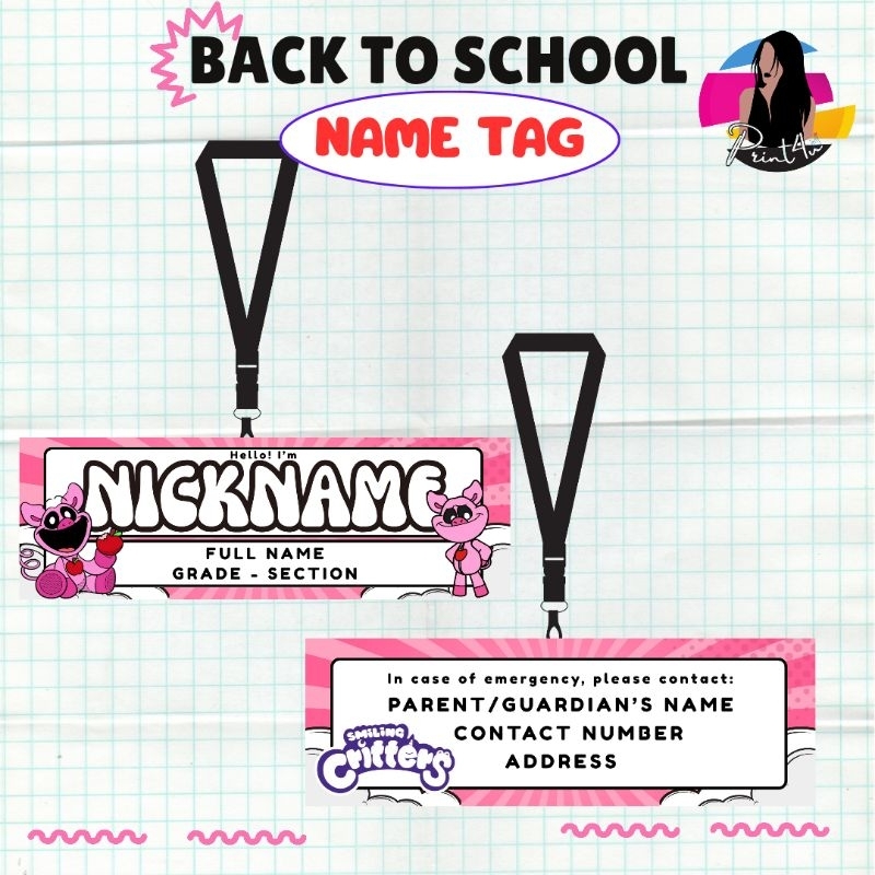 name tag Laminated Smilling critters poppy playtime - kids nameplate ...