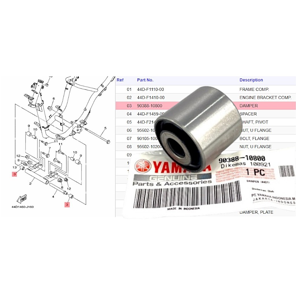DAMPER ENGINE BRACKET SUPPORT MIO i125/SOUL i125/MXi/ GEAR/ FAZZIO ...