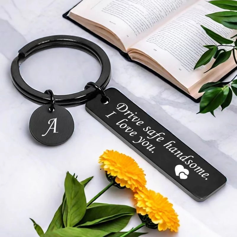 Hot Sale 26 Letters Drive Safe Black Stainless Steel Keychain ...