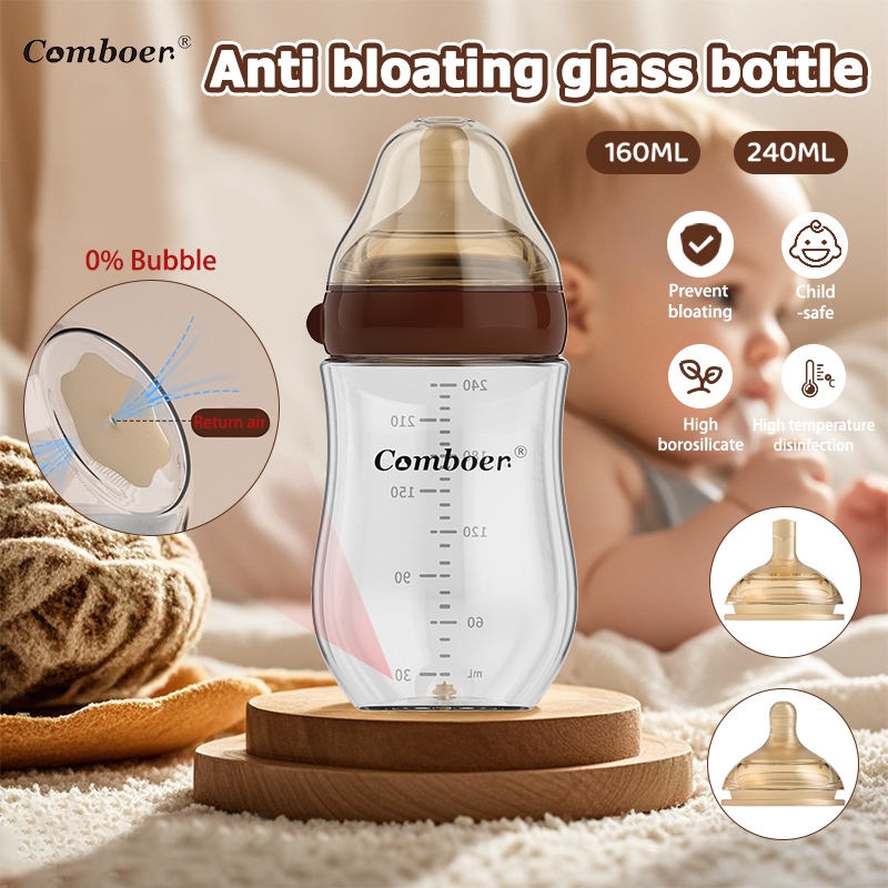 Comboer Anti-Colic High Borosilicate Glass 160/240ML BPA free Baby Bottle for Newborn | Shopee ...