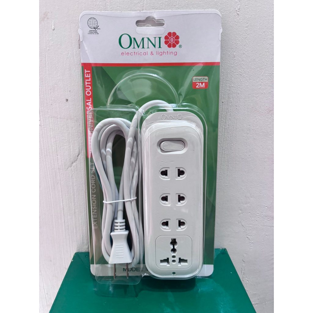 Omni Extension Cord Set With Universal Outlet And Switch 2 Meters - WER ...