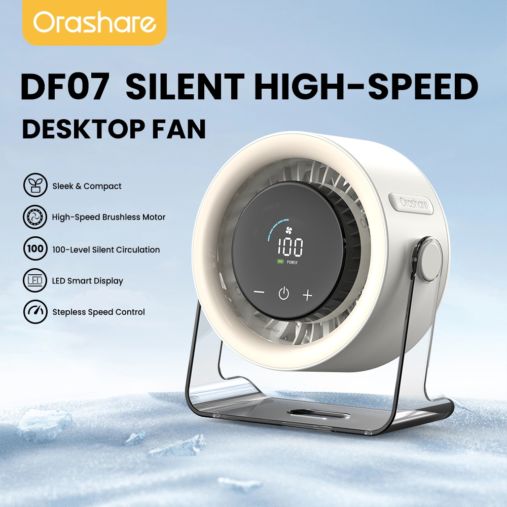 Orashare DF07 High Speed Turbo Desk Fan 3000mAh Rechargeable 100 Speed ...