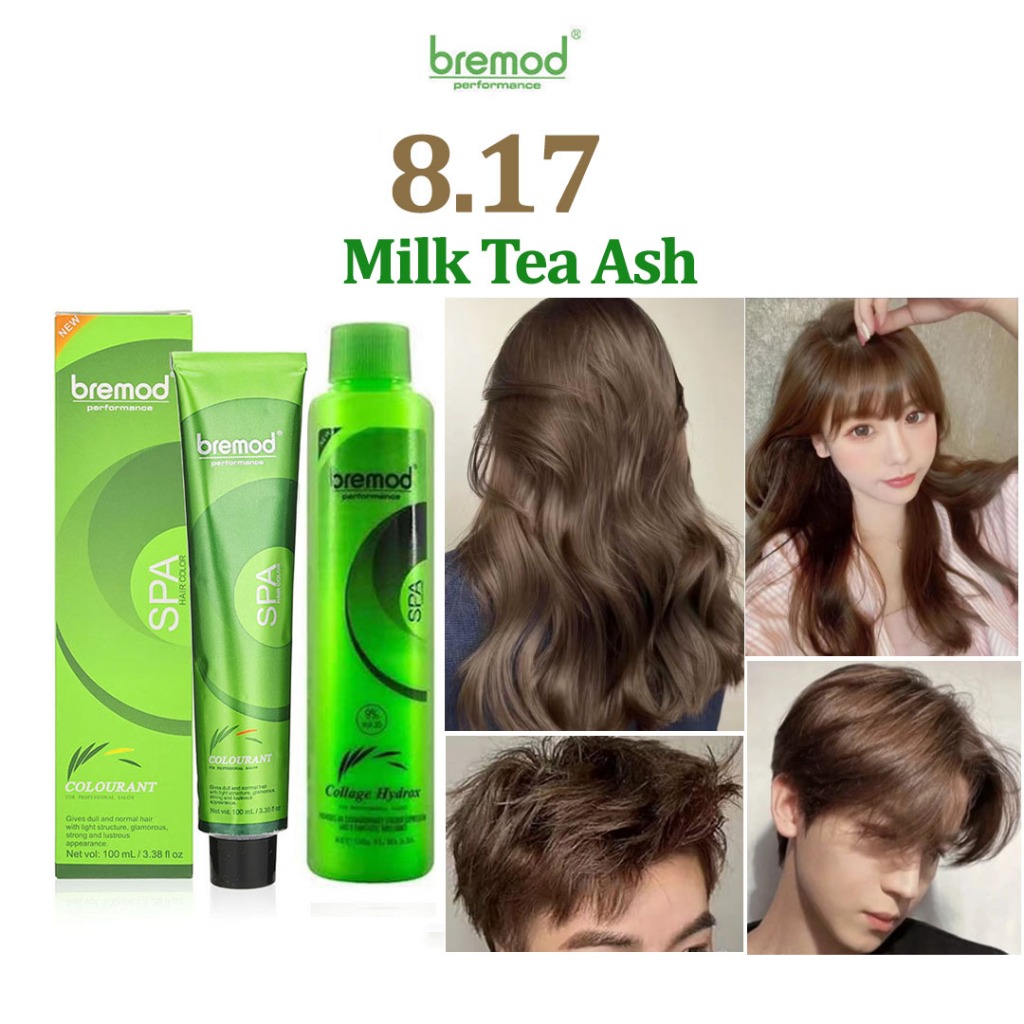 Bremod Hair Color Milk Tea Ash 8.17 Hair Dye Permanent 100ml Oxidizer ...