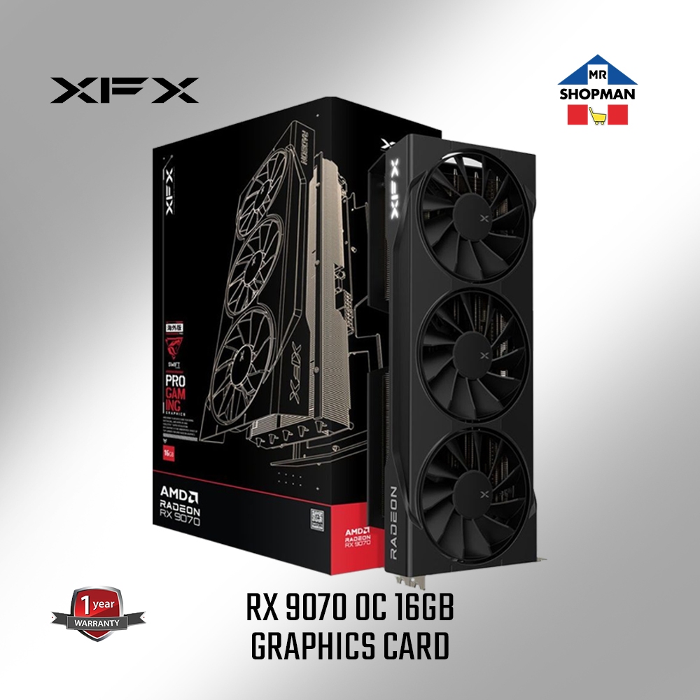 XFX Swift AMD Radeon RX 9070 OC 16GB Black Triple Fan Gaming Graphics ...