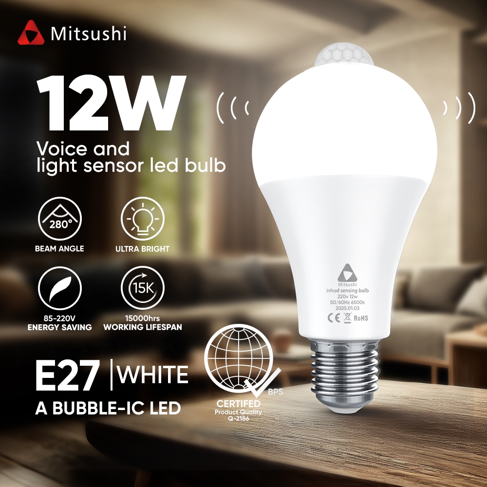 Mitsushi Motion Sensor Light Bulb 5W 7W 9W 12W PIR Motion Detection ...