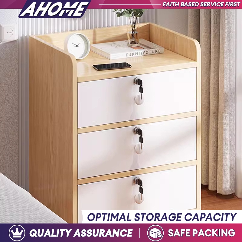 Drawer With Lock Wooden Bedside Cabinet Solid Wood Lock Storage Box ...
