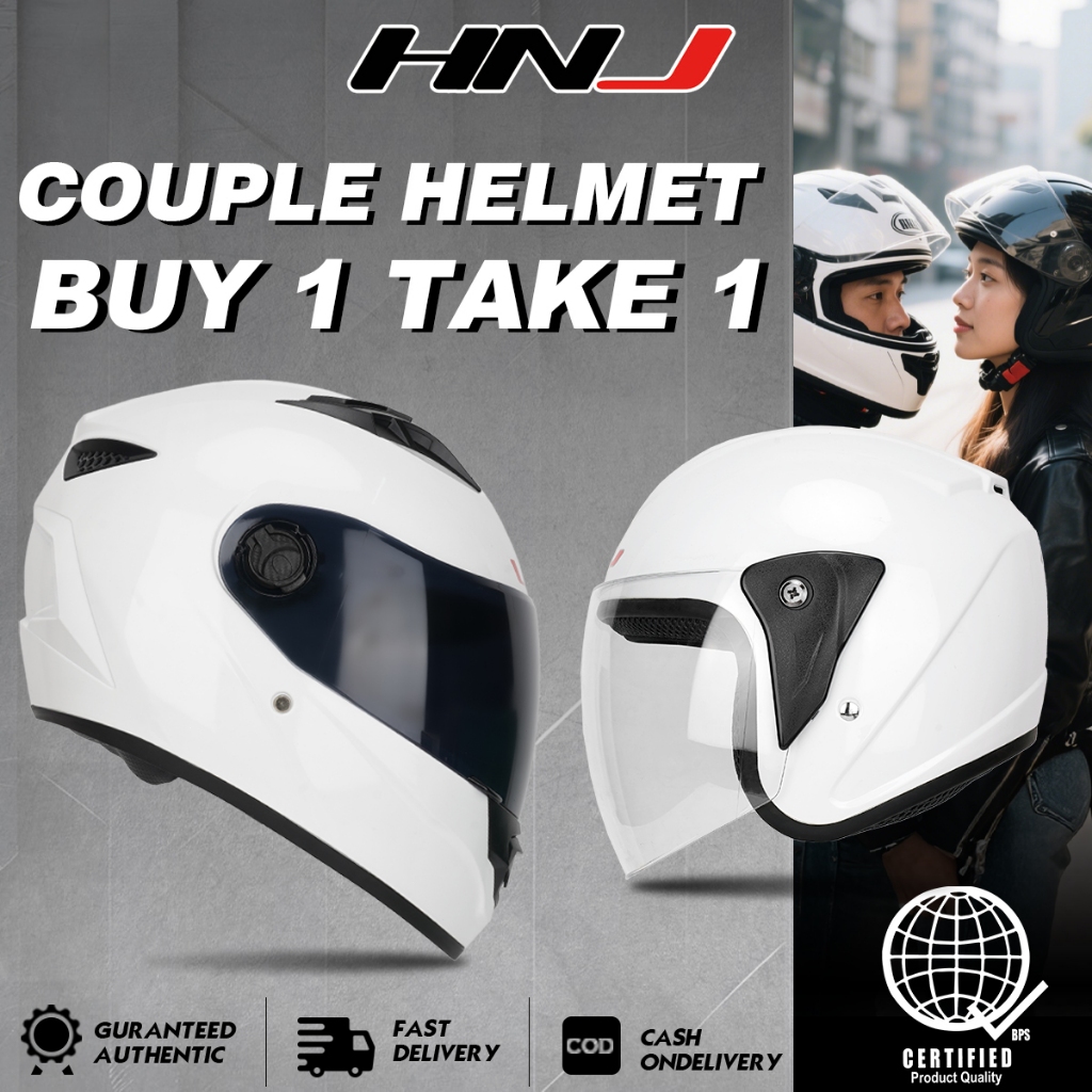 HNJ Motorcycle Helmet Couple Buy 1 Take 1 Couple Helmet Full Face Half ...