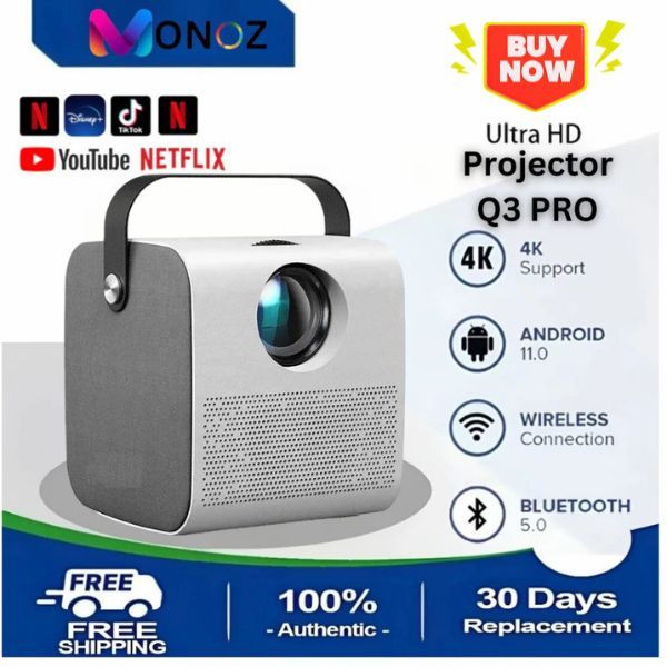 Projector Q3 PRO Portable Smart Mini 4K Full HD Projector OS Android ...