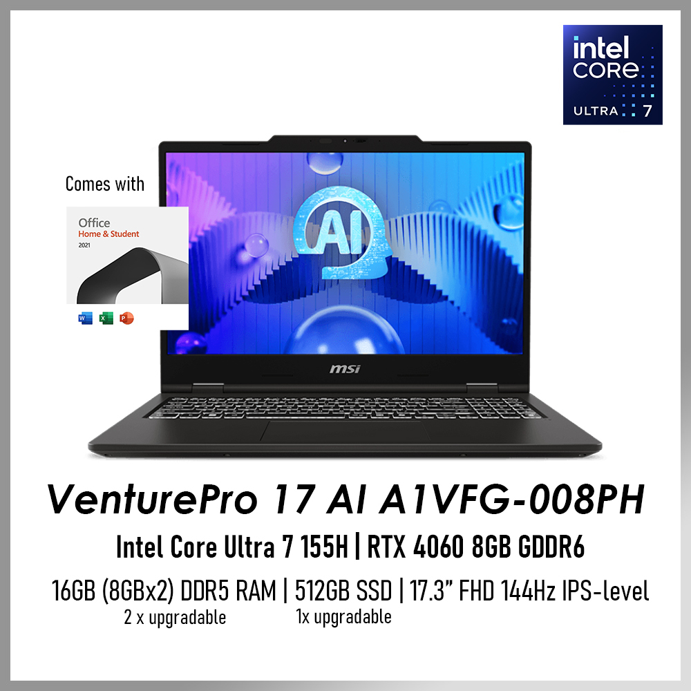 MSI VenturePro 17 AI A1VFG-008PH Intel Core Ultra 7 RTX 4060 8GB 17.3" Laptop | Shopee Philippines