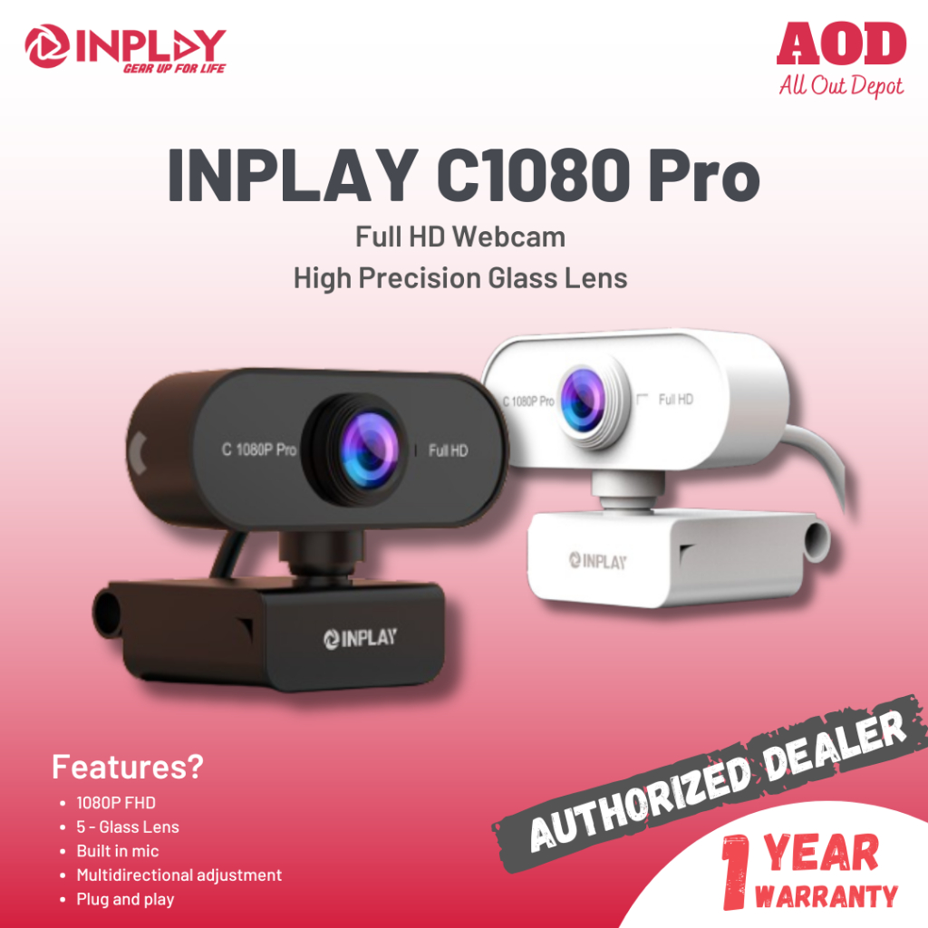 INPLAY C1080 Pro Full HD Webcam with Microphone USB Plug for PC ...